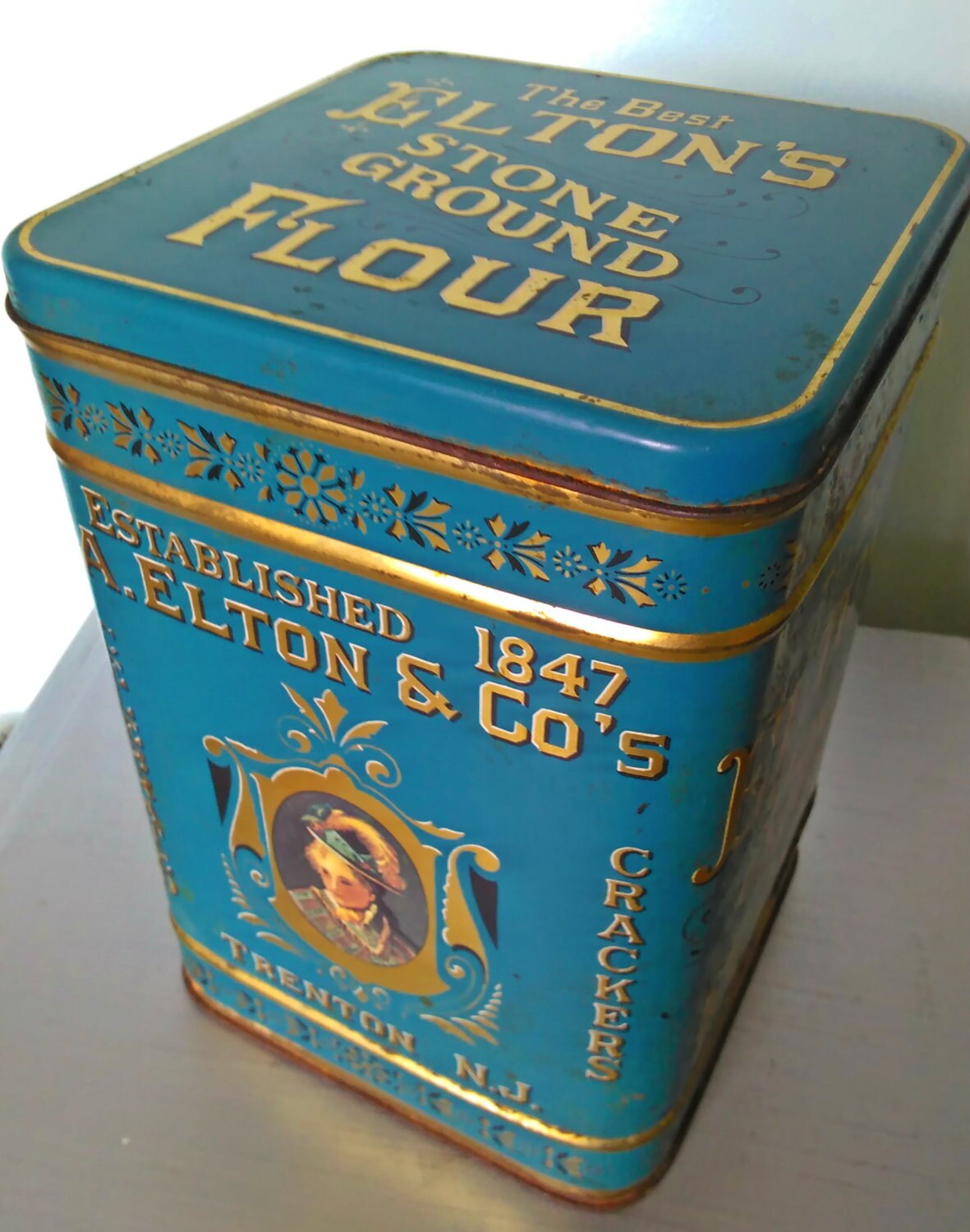 Vintage Replica Elton’s Stone Ground Flour Tin Trenton, New Jersey with ...