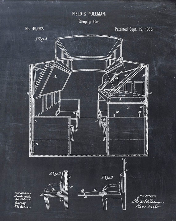 Pullman Sleeping Car Patent Print From 1865 Patent Art Print