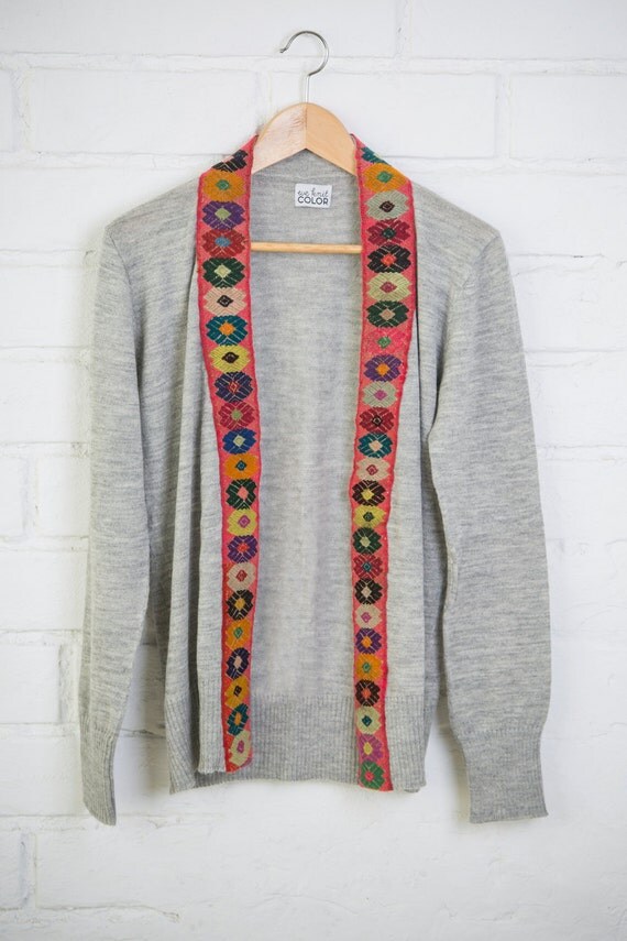Items similar to GEOMETRIC KNIT SWEATER - Boho cardigan, colorful wool ...