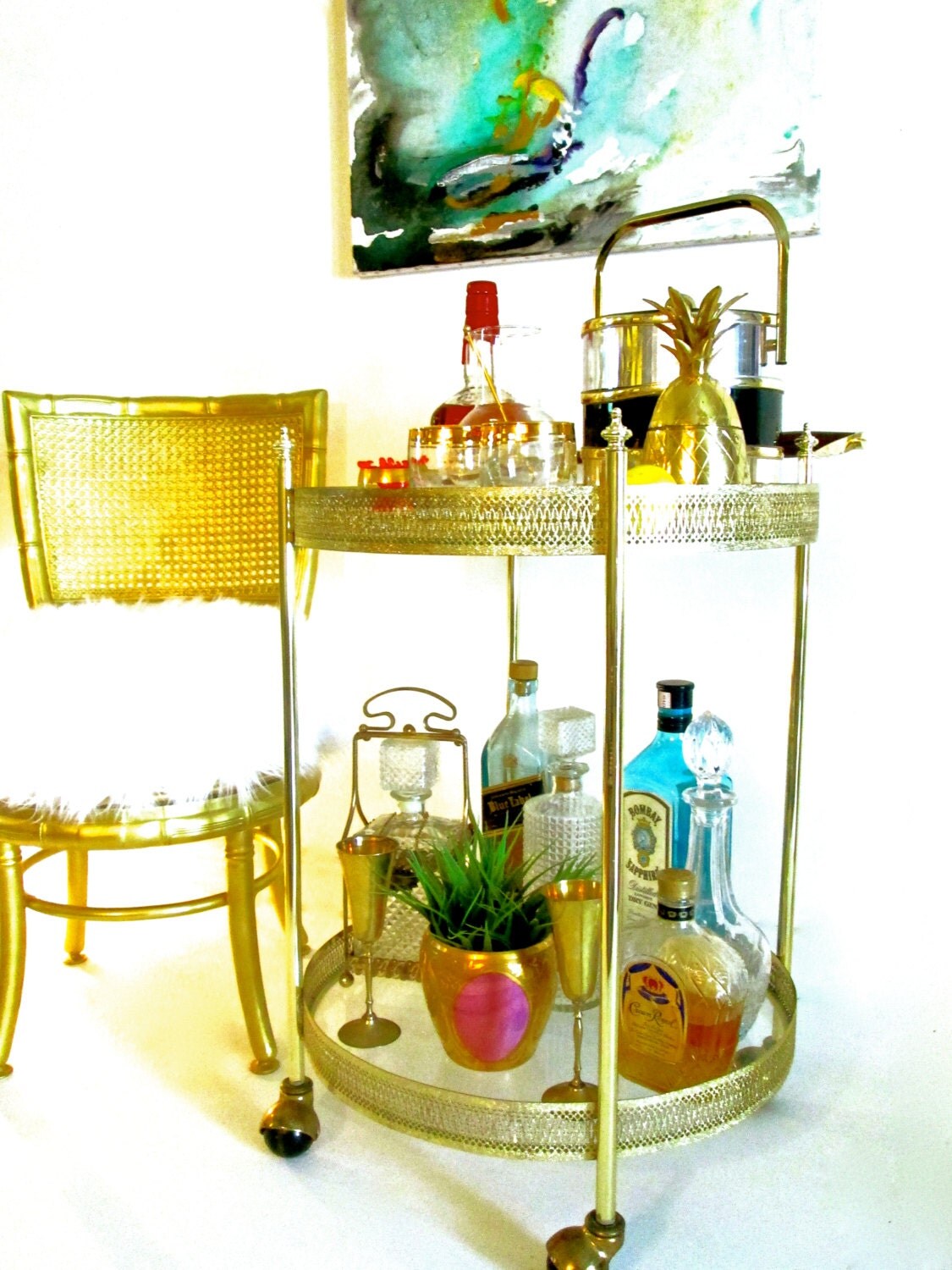 Stunning French Vintage Brass Bar Cart || Round Two-Tier Hollywood ...