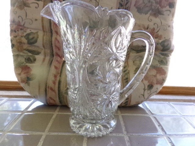 Vintage Cut Glass water pitcher from the 1950’s, Heavy cut glass ...