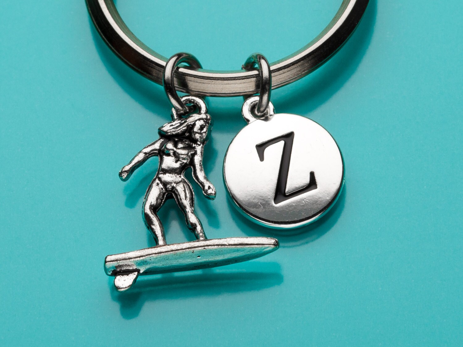 Surfer Keychain Surfer Key Ring Surfing Keychain Initial