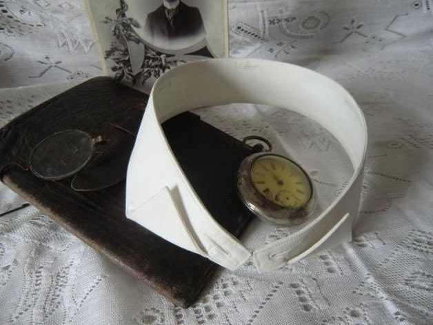 Vintage antique old gentlemen collar white stiff high collar 1900 ...