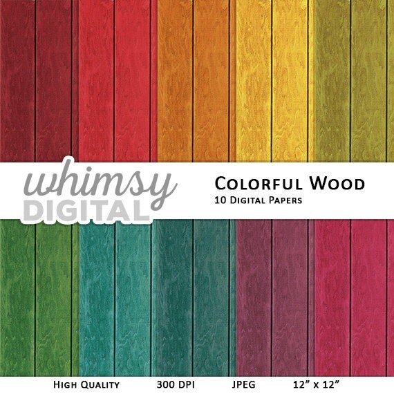 Colorful Wood Digital Paper with Wood Texture in shades of Red, Orange ...