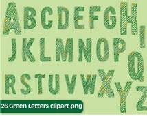 26 clip art Green Letters images - instant download digital file - PNG