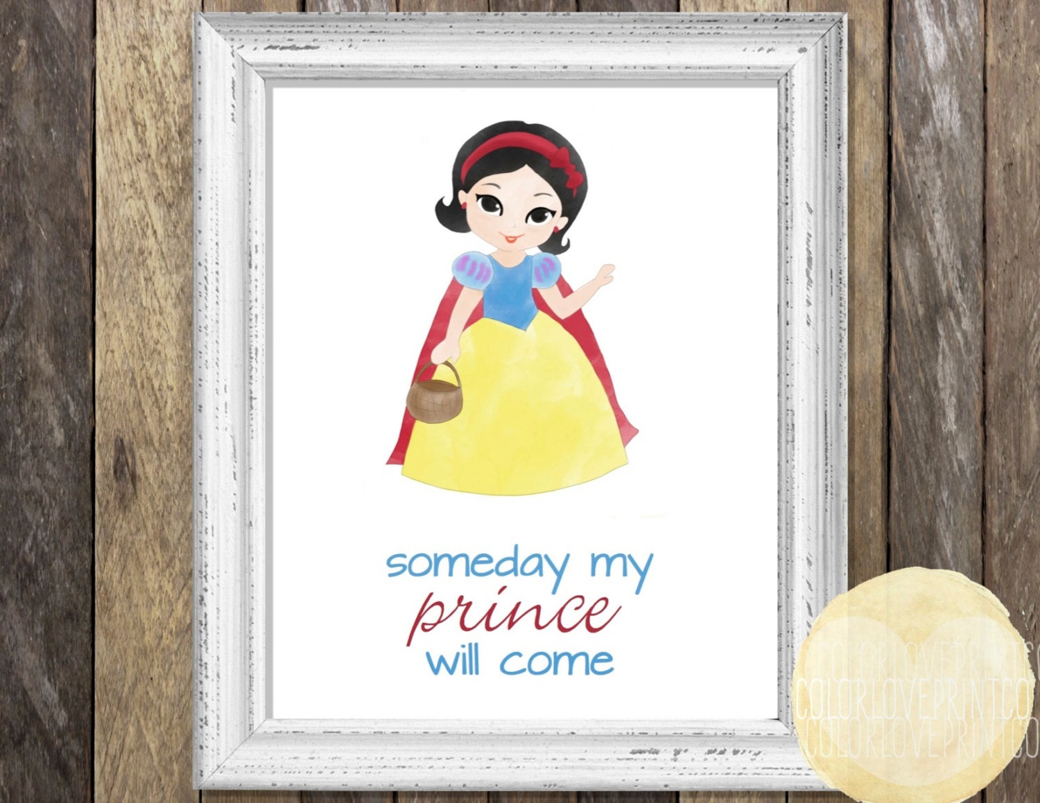 Snow White Watercolor Print Nursery Wall Art by ColorLovePrintCo