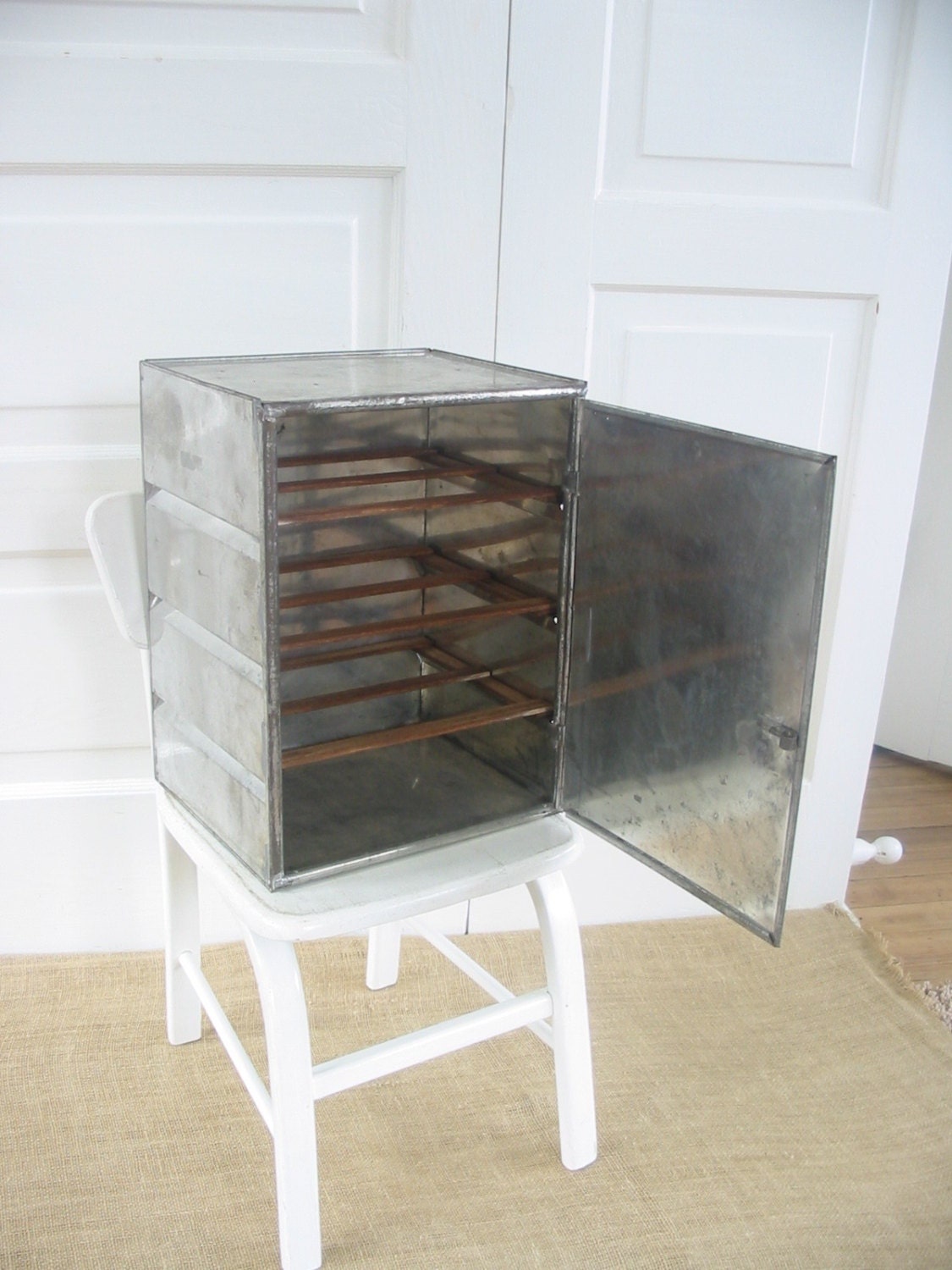 Vintage Metal Cabinet Pie Safe Silver Industrial Primitive Rustic ...