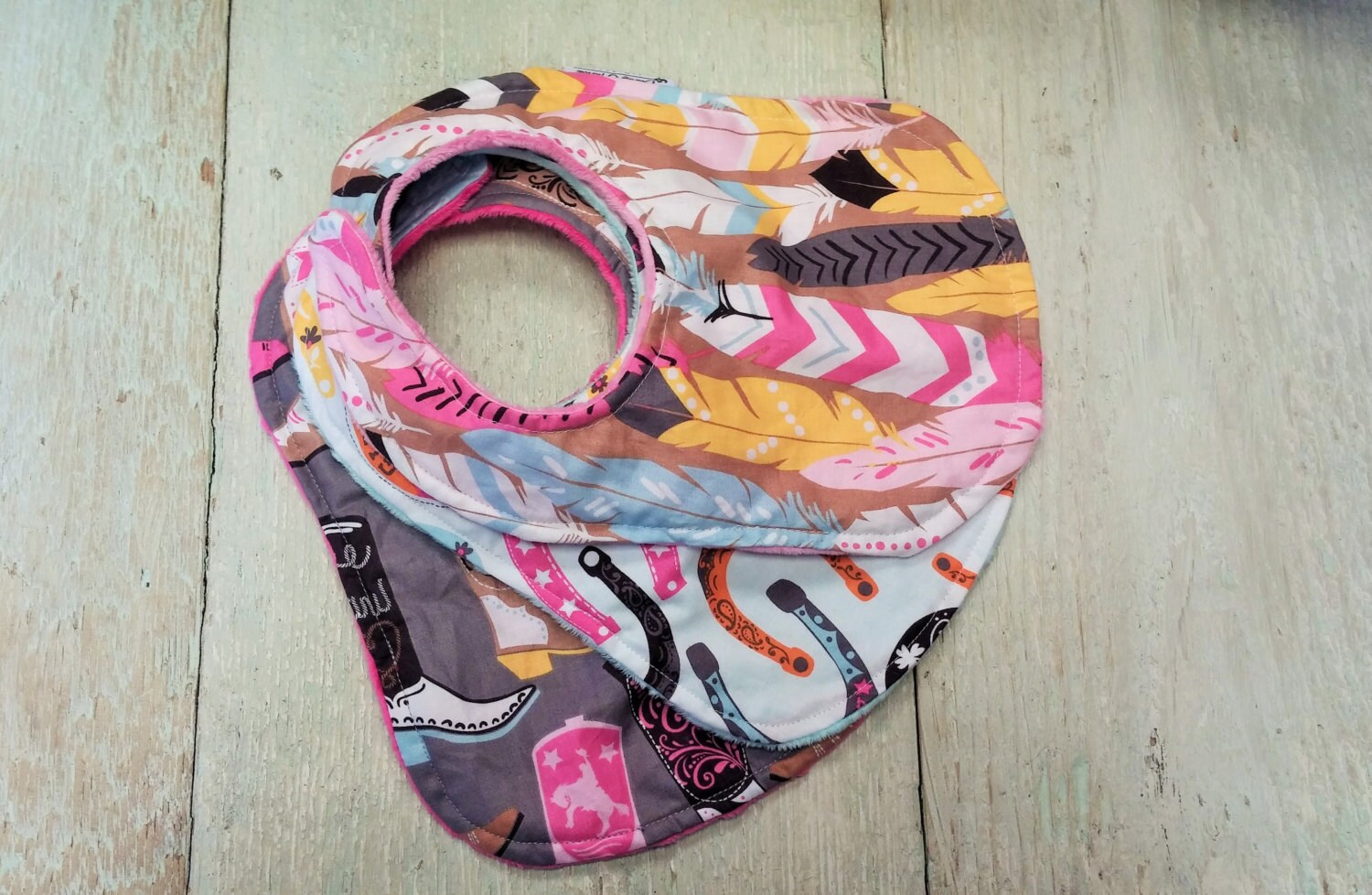 Girl Bibs 3 Bib Set 12-24 Months Cowgirl Boots Horseshoes