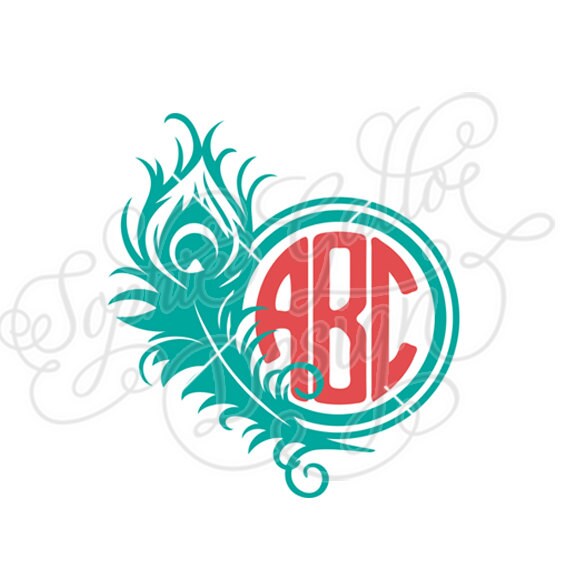 Funky Peacock Feather Monogram Frame SVG & DXF digital