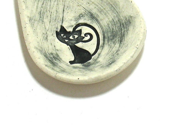 Ceramic Spoon Rest Cheshire Cat Halloween Plate by IrihanaArts