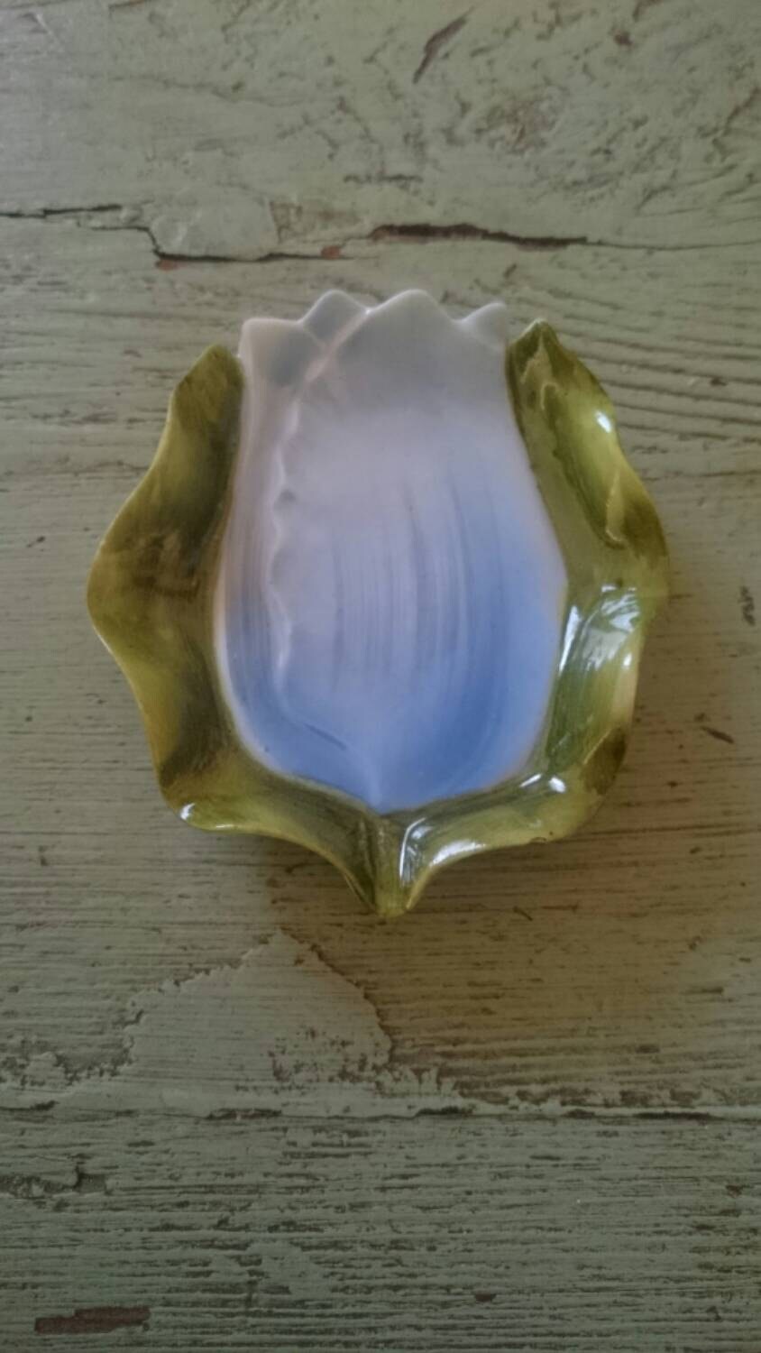 Vintage Ceramic Blue Tulip Spoon Rest. Vintage Spoon Rest. TShabby Chic ...