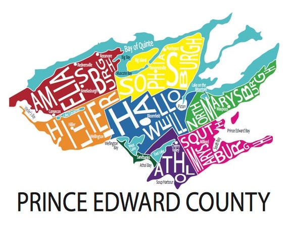Typographic Map of Prince Edward County Ontario