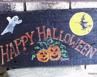 Happy Halloween Retro Sign on Vintage Wood