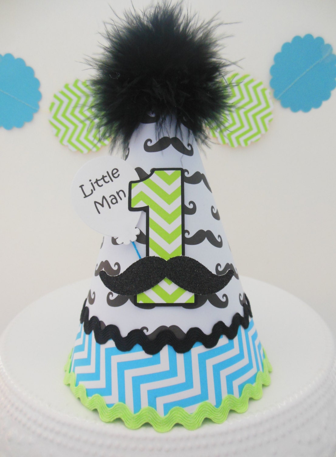 Little Man Chevron Mustache Bash Birthday Party Hat Lime