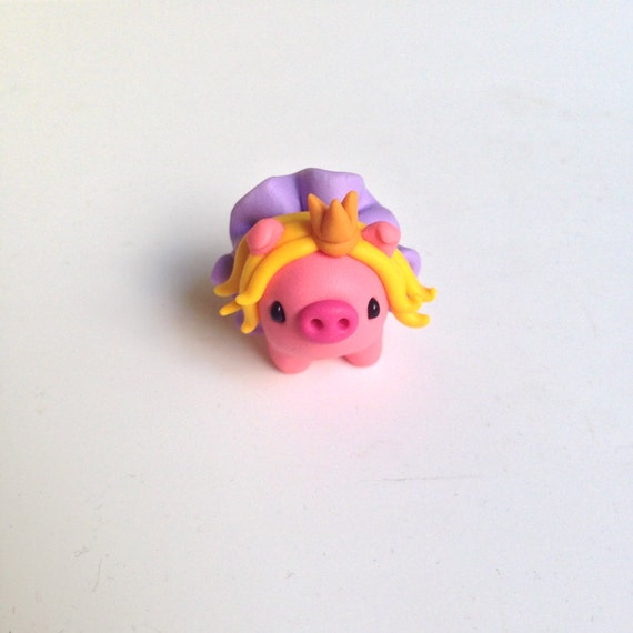Polymer Clay Miniature Pink Pig princess Cute Little Fimo