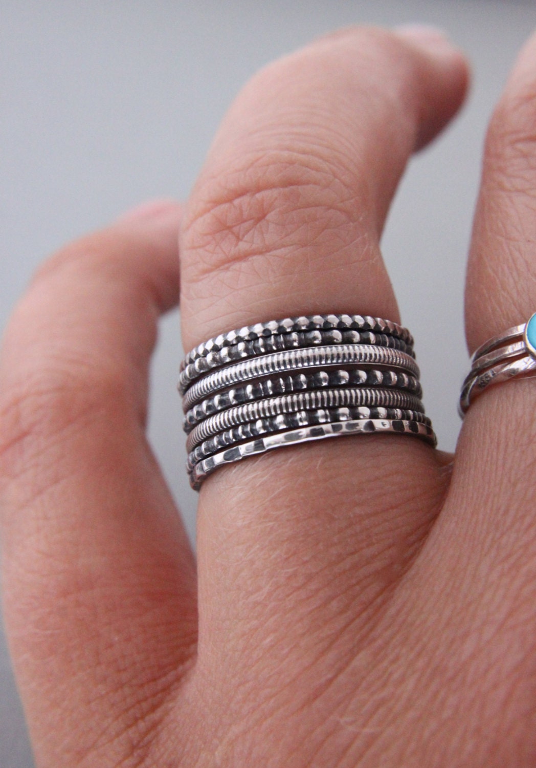 Sterling silver stacking rings. Rustic rings.Stackable