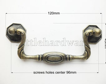 121mm X 50mm antique brass drop handles / dresser drawer