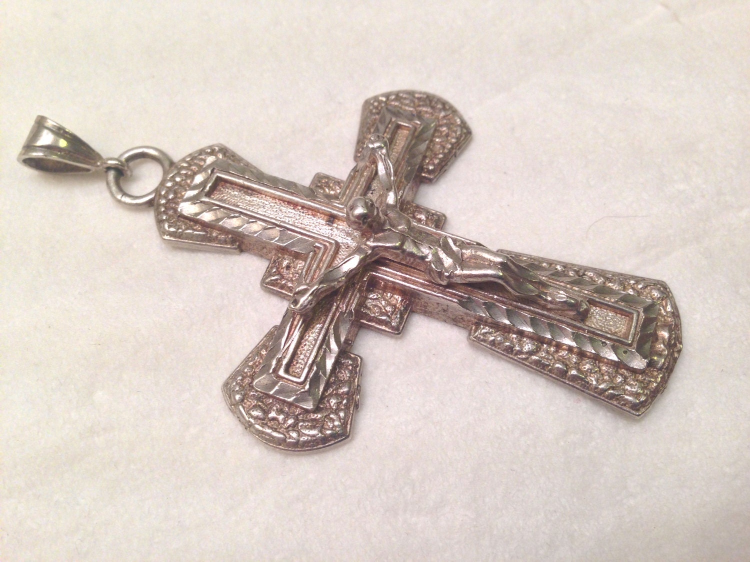 Estate Large Sterling Silver Ornate Cross Crucifix- Unisex Piece ...