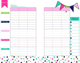 Items similar to Weekly Lesson Planner - Student Schedule - Printable ...