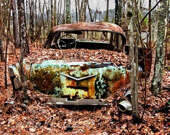 Items similar to Rustic Photography - Rusty - Old - Green Car ...