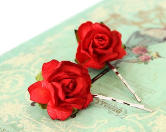 Unique red rose hair clip related items | Etsy