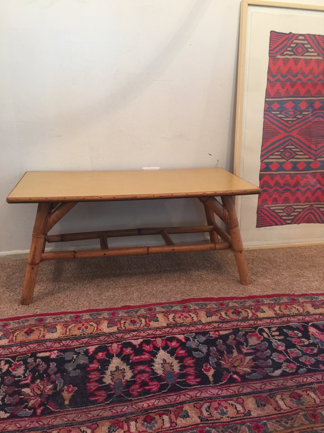 Vintage Mid Century Coffee Table Wood Slanted Legs Natural Color ...