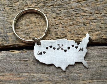 LARGE Personalized USA keychain State Keychain hand stamped