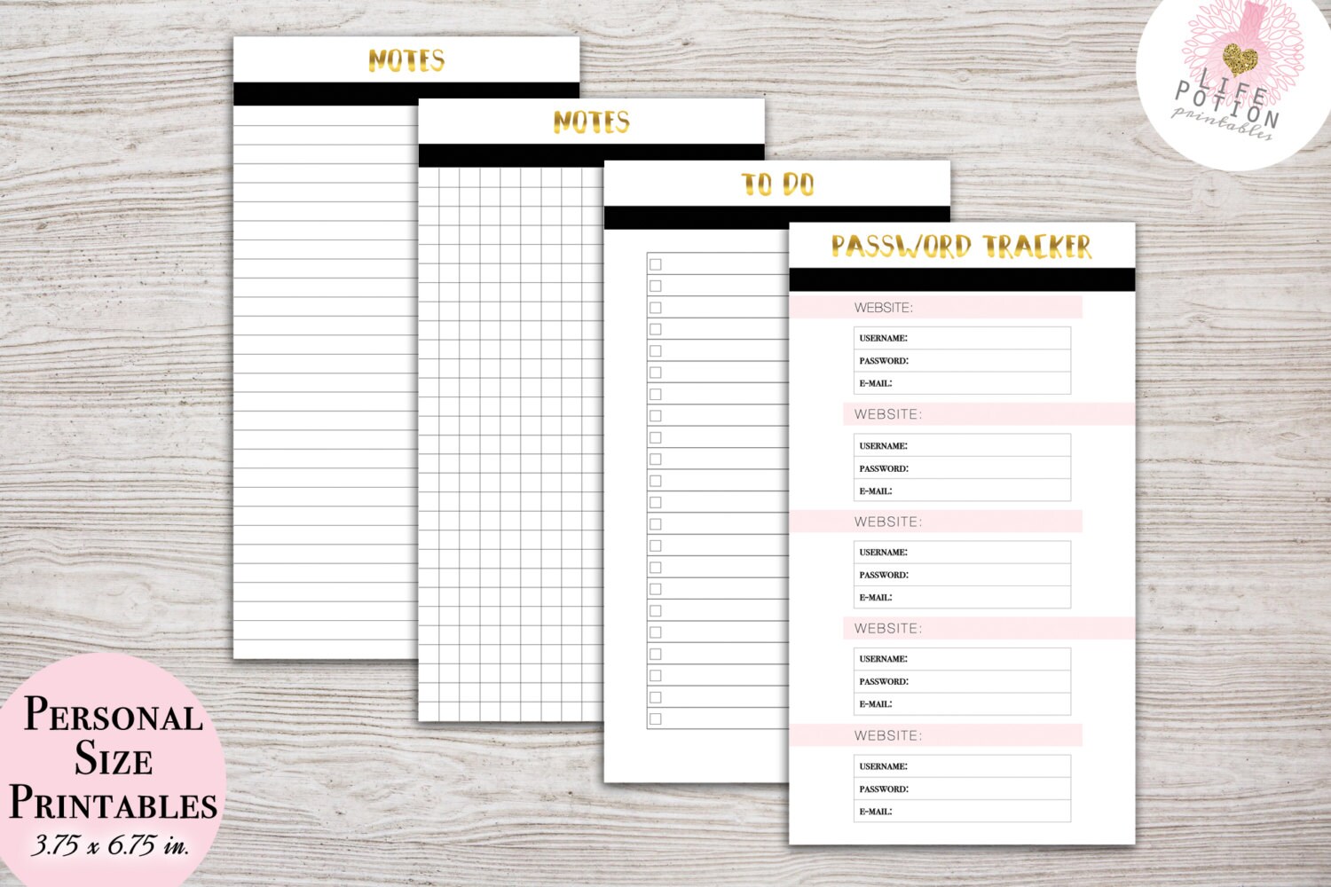 Planner Inserts – Notes – Grid – To Do – Fun Lists – Password Tracker ...