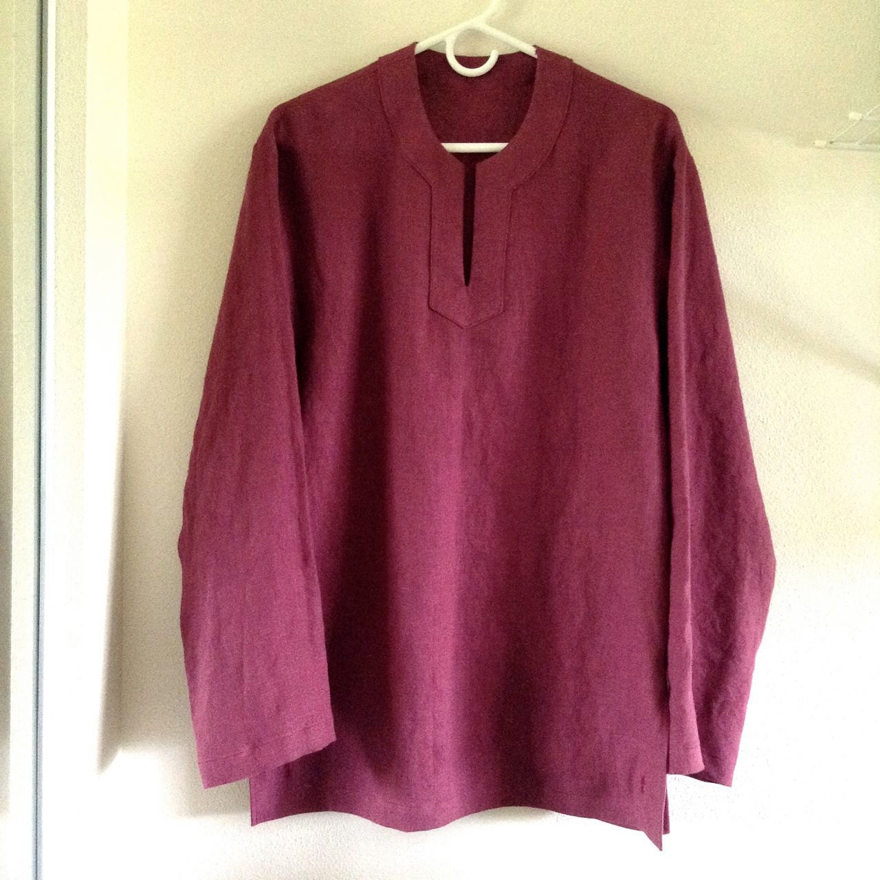 100% Burgundy Linen Long Sleeve Tunic for Hebrew Men w/