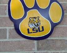 LSU Tiger Paw Print Wooden Sign