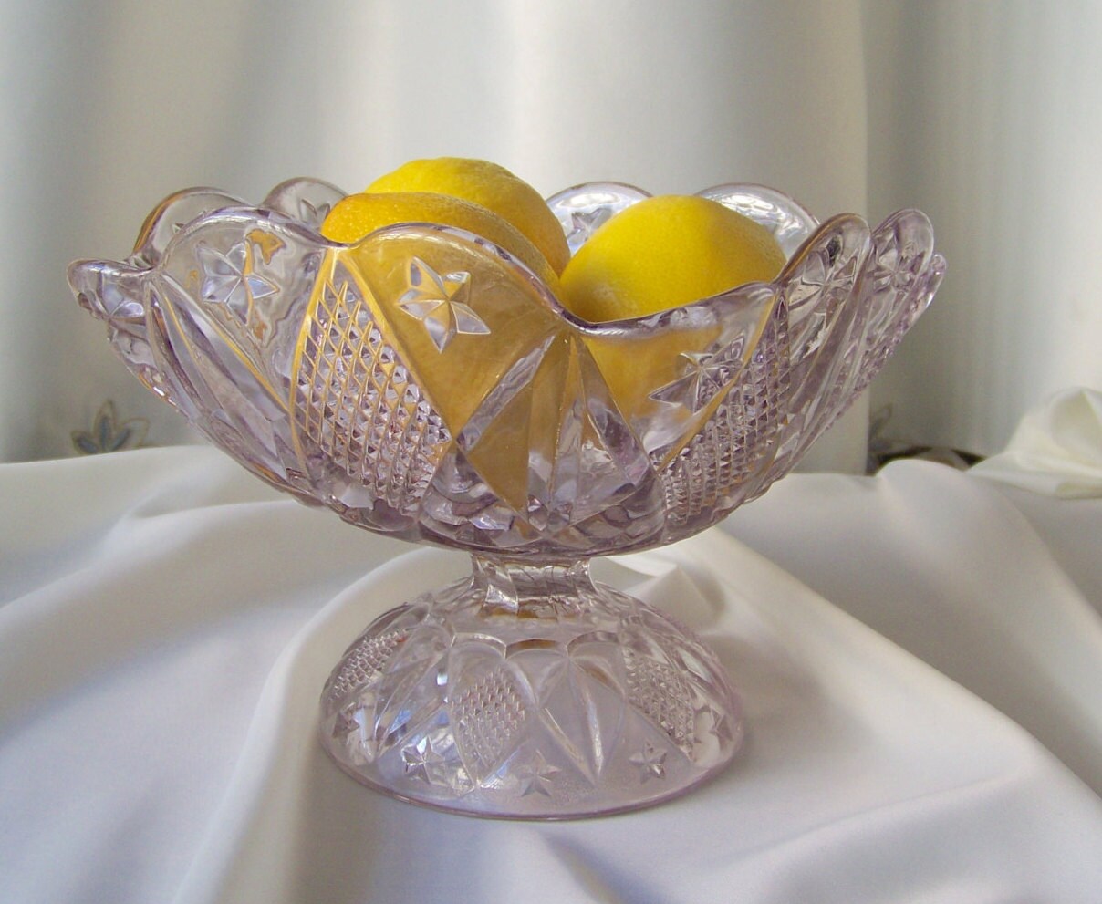 Vintage Glass Bowl Purple Glass Bowl Pedestal Serving Bowl Sun Purple Vintage Decor Circa 1915