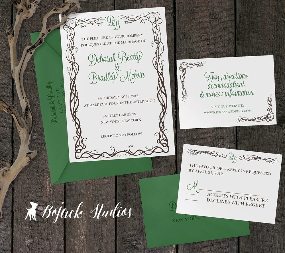 Woodland Fantasy Wedding Invitations Custom Printed or