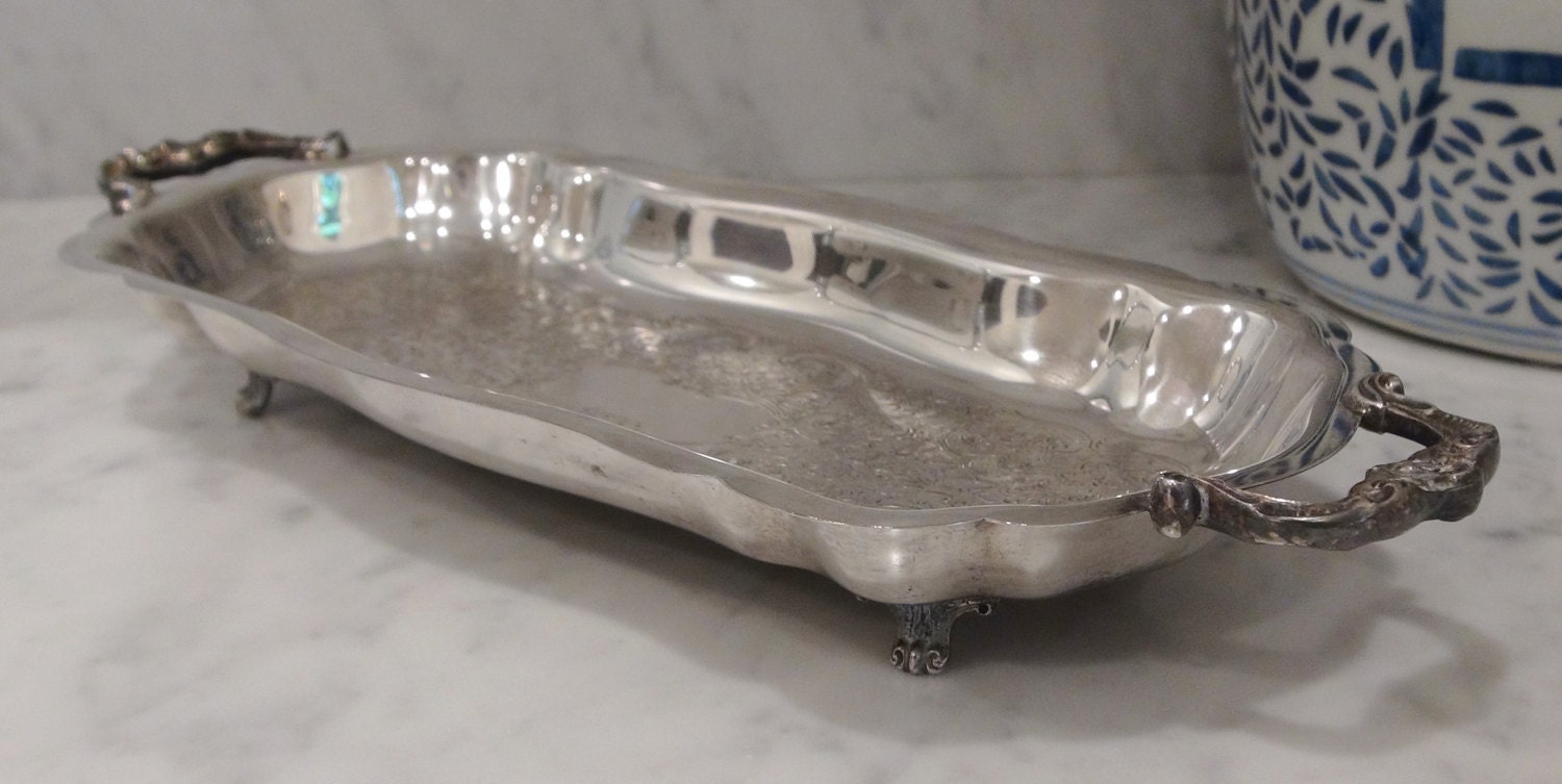 Silver Plated Etched Tray / Paw Feet / Scalloped Rim / Beautiful ...