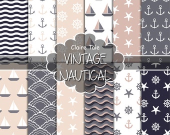 Pink Nautical Digital Paper Navy Teal Marine Turquoise Girly