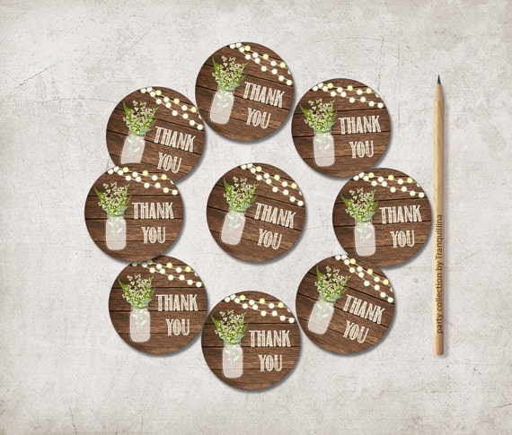 Thank you Tags Printable Rustic Mason Jar Favor Tags Digital