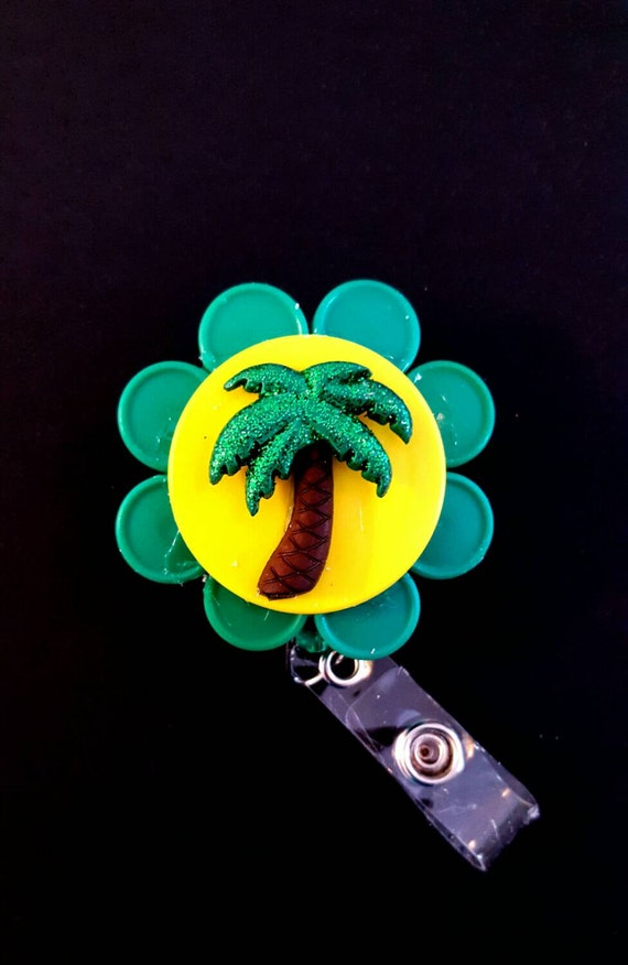 Fun handmade Palm Tree retractable ID badge holder made with