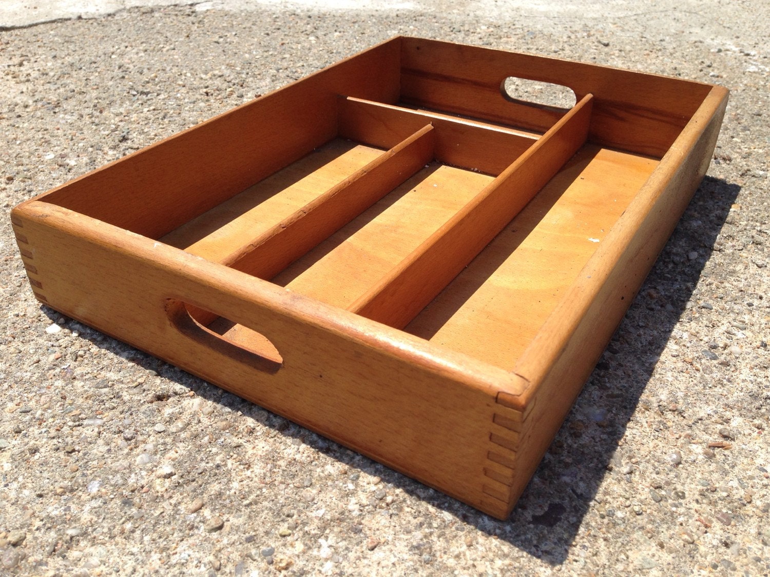 Vintage Dovetail Wooden Cutlery Box Divided Compartment Wood Primitive ...
