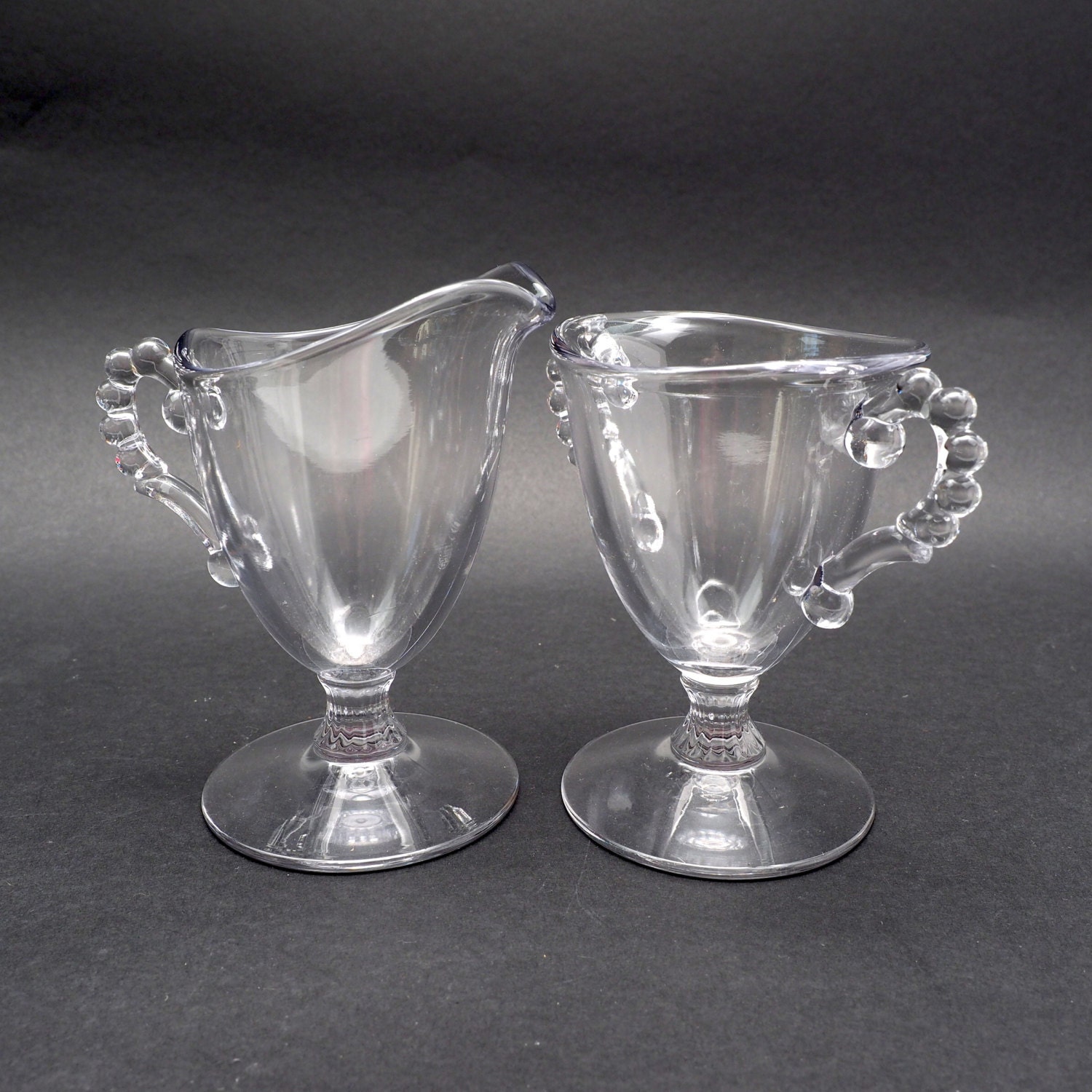 Imperial Candlewick Footed Cream and Sugar, Crystal, Plain Foot, Beaded ...