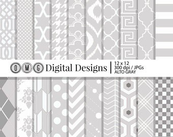 Digital Gray Paper: Gray Scrapbook Paper Gray Polka Dots