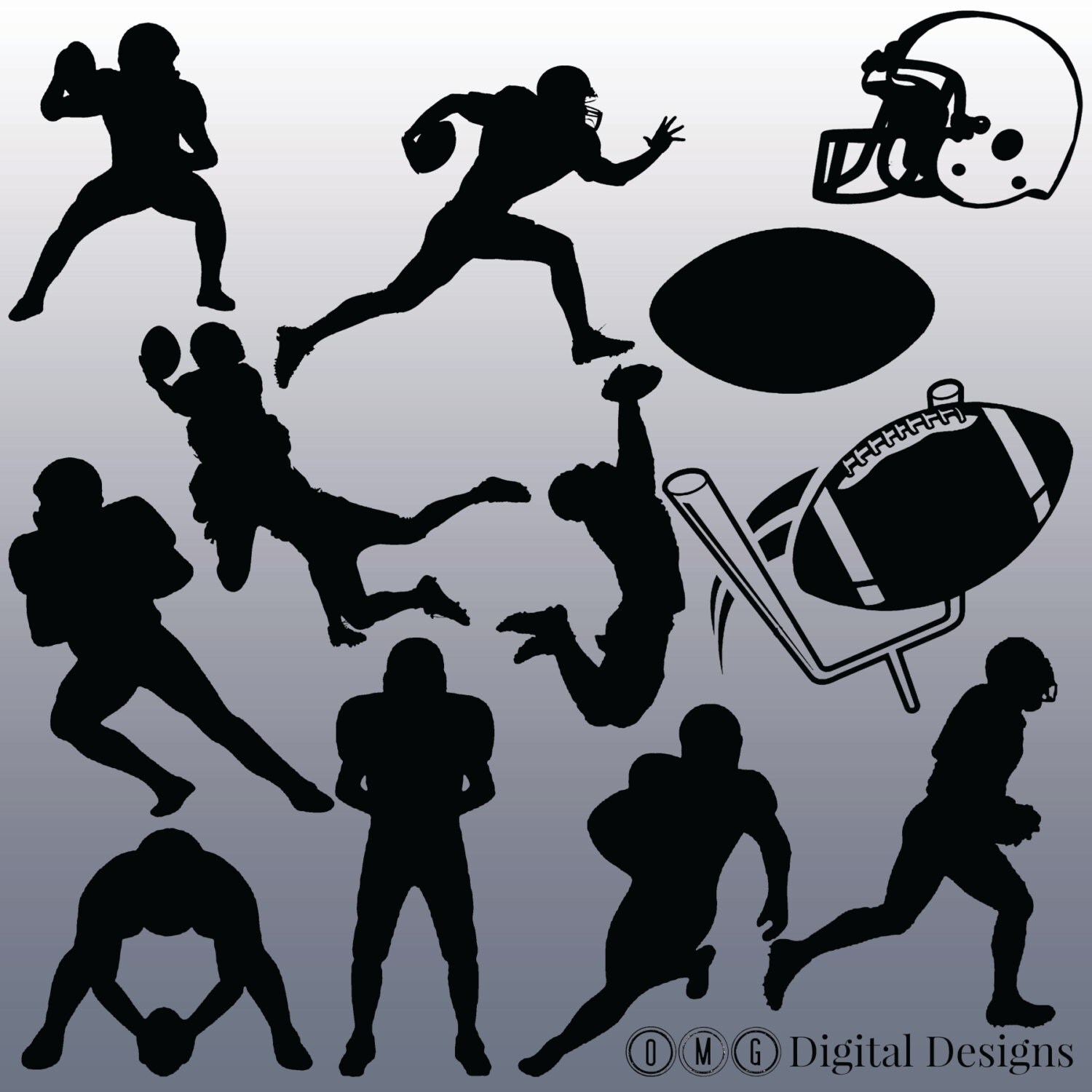 12 Football Silhouette Digital Clipart Images Clipart Design