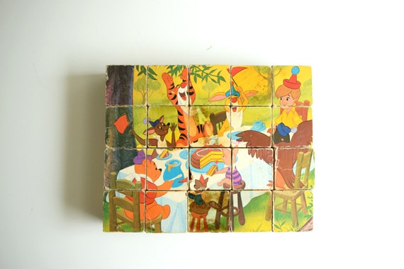 Vintage Disney Block Puzzle . Antique Wood Blocks . Wood