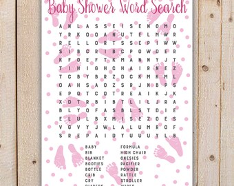 Baby Shower Word Search Game Baby Feet and Polka Dots