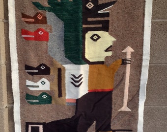 Mexican Zapotec woven wool pillow diamond design brown