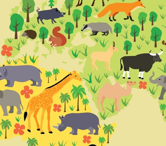 World Map PRINTABLE World Animals Printable World by CAprintables