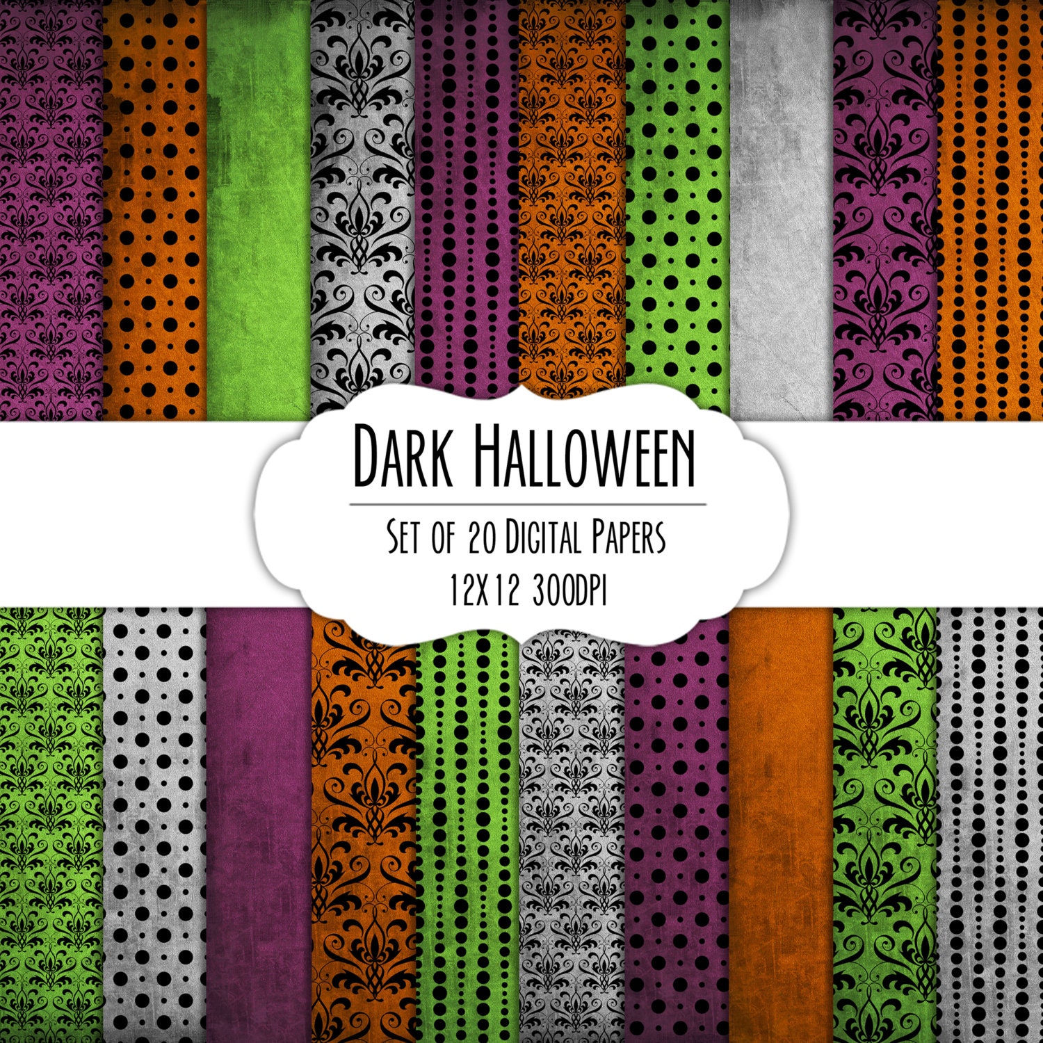 Dark Halloween Digital Scrapbook Paper 12x12 Pack Set of 20