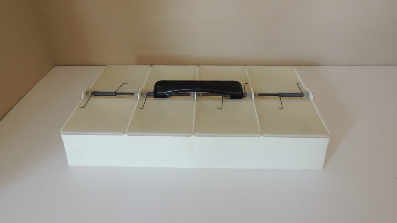 Beige Eight Compartment Plastic Container. Spring Loaded Hinges Storage ...