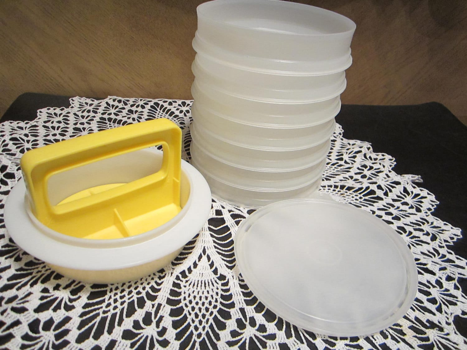 Vintage Tupperware Hamburger Patty Press Set / Baby Food Storage 7 ...