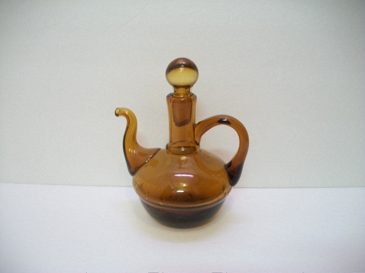 Vintage Brown Glass Oil Cruet, Small Jeannie Bottle Shape Pitcher ...