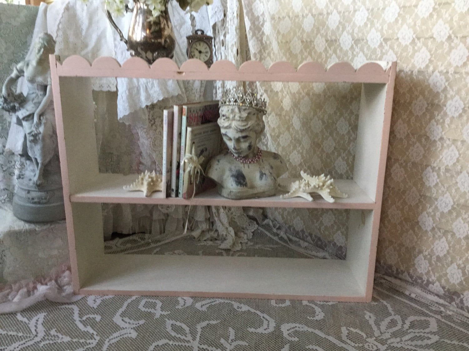 Large Shabby Pink and White Bookshelf, Display Shelf, Display Case ...