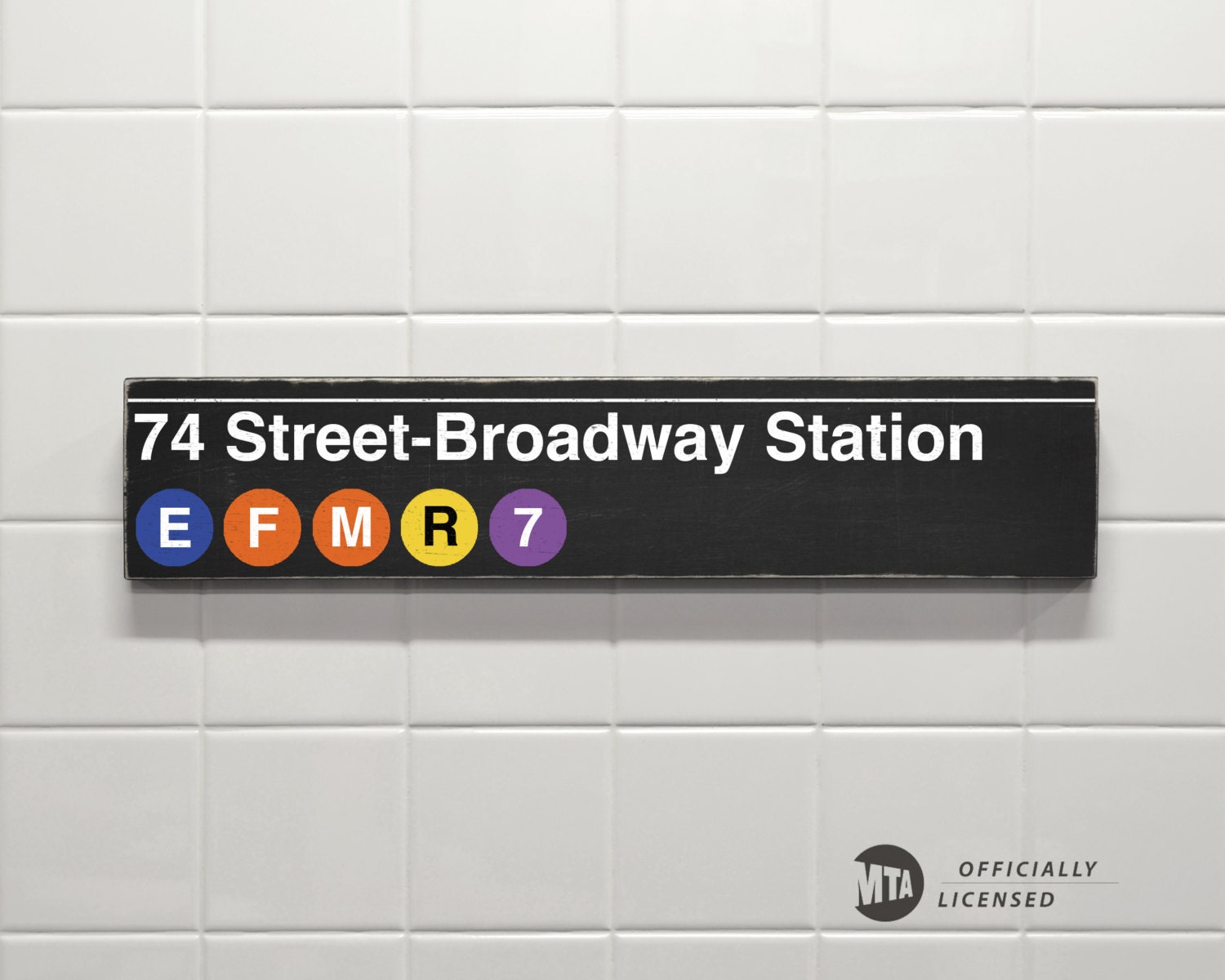 74 Street-Broadway Station New York City Subway Sign Wood